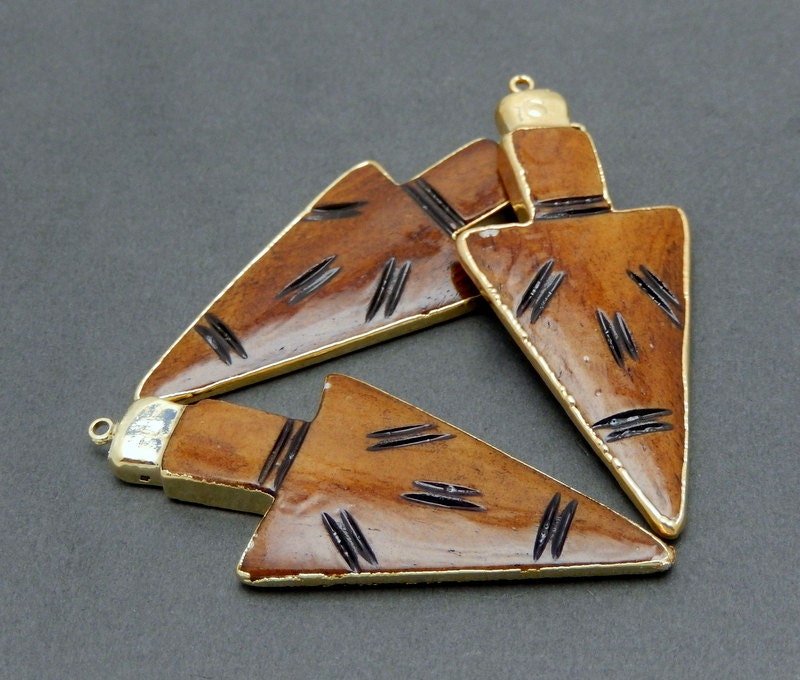 Brown Carved Bone Arrowhead with 24k Electroplated Gold Cap | Etsy