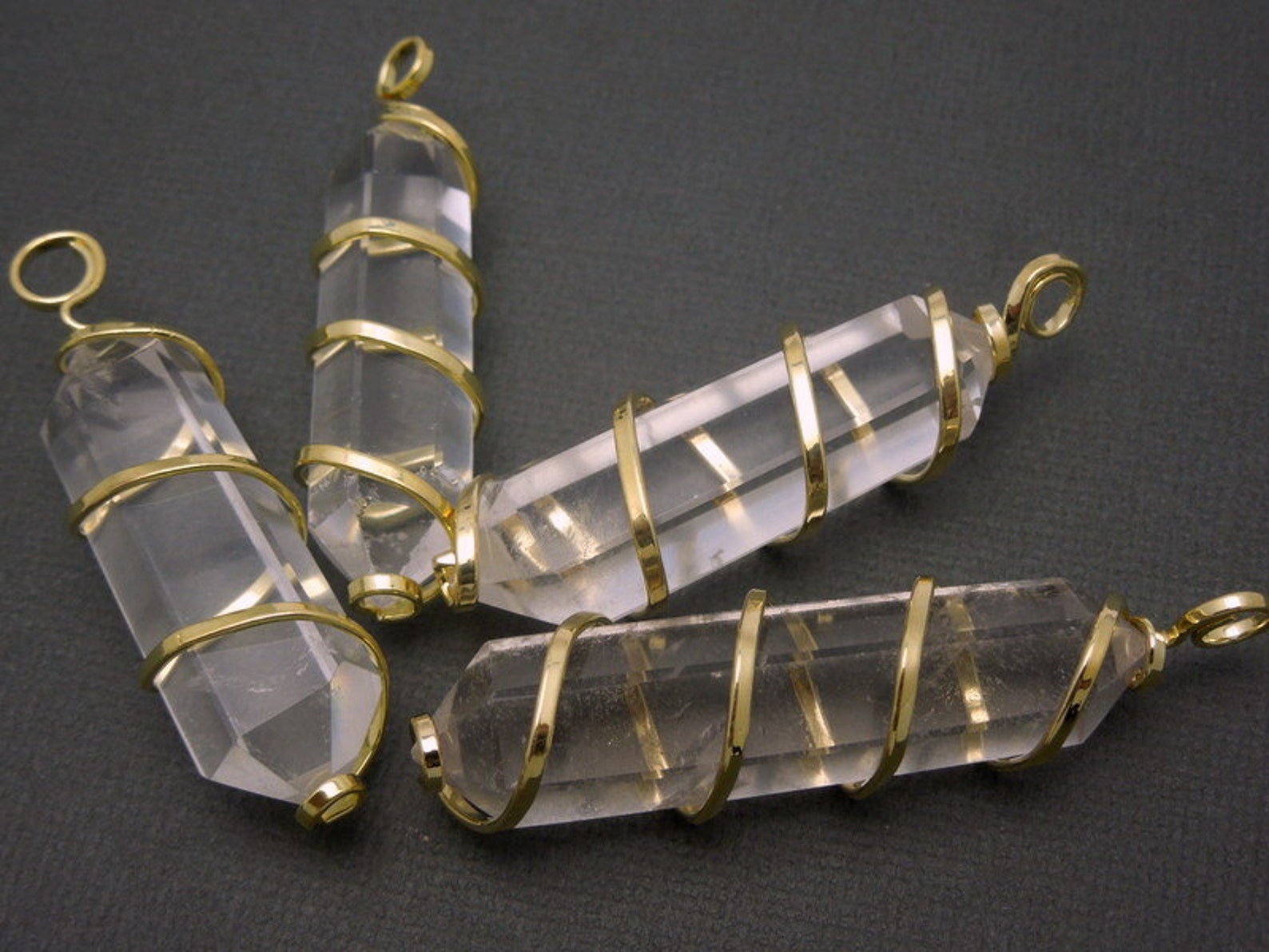 Crystal Quartz Point Pendant - Double Terminated- With Gold Plated ...