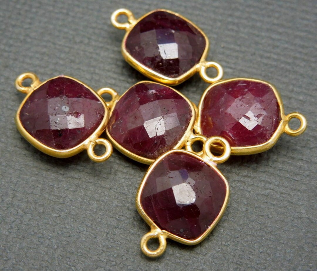 Dyed Ruby Station Square Pendant - 9mm Gold Over Sterling Bezel Link ...