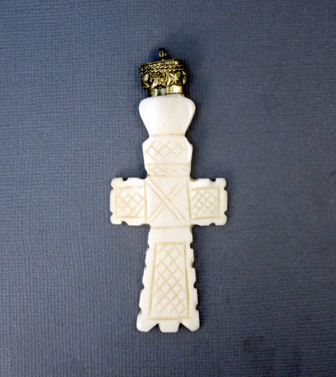 Tibetan Cross Pendant-- Carved Bone Cross Pendant With Engraved Brass ...