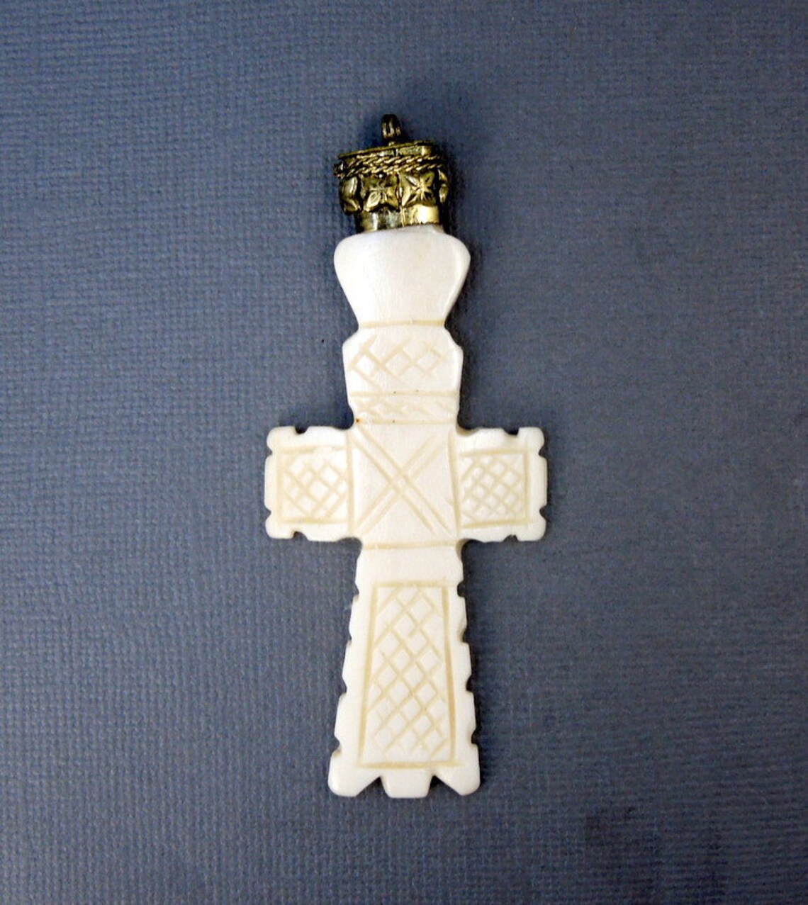 Tibetan Cross Pendant-- Carved Bone Cross Pendant With Engraved Brass ...