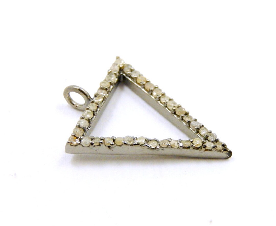 Triangle Pave Diamond Striped Triangle Oxidized Sterling Silver With ...