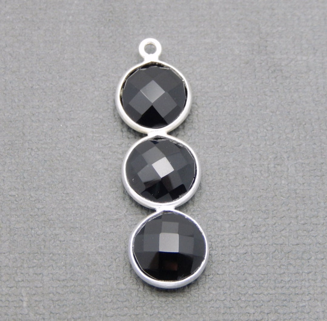 Black Onyx Triple Round Pendant - Three 10mm Sterling Silver Round ...
