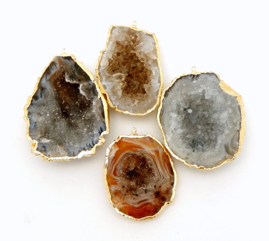 Large Freeform Occo Geode Druzy Pendant With Electroplated 24k Gold ...