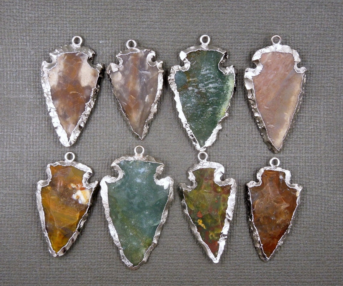 Jasper Arrowhead Pendant With Electroplated Silver Edge Made - Etsy