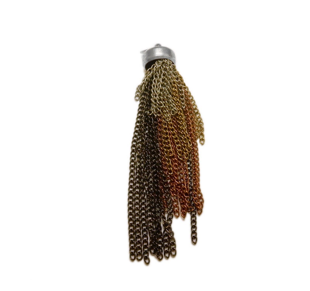 Multi-colored Chain Tassel Pendant With Silver Toned Brass Cap and Bail ...