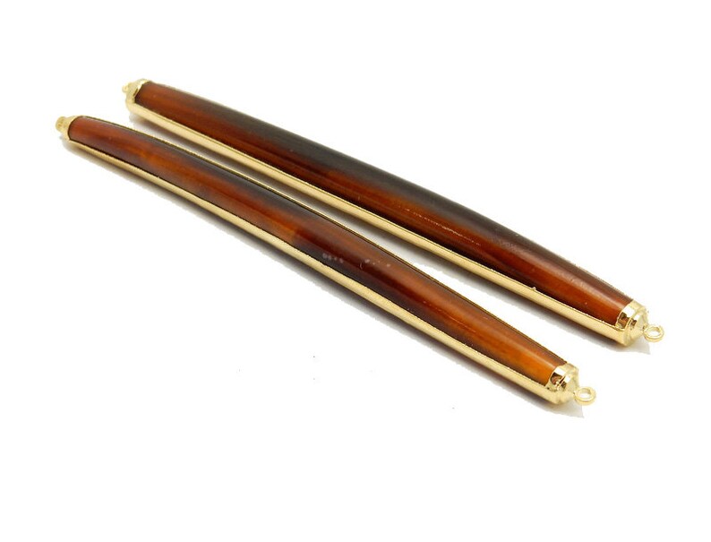 Brown Bone Bar Double Bail Large Pendant With Electroplated - Etsy