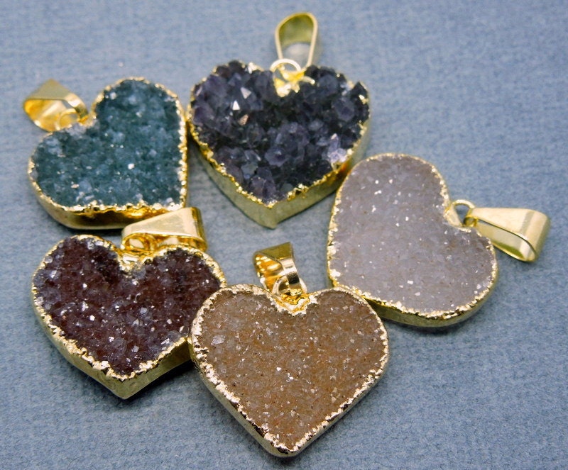 Heart Druzy Druzzy Drusy Heart Pendant Charm With 24k Gold | Etsy