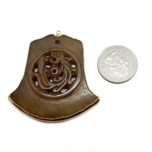 Dark Brown Jade Shield Pendant With Intricate Carved Center - Etsy