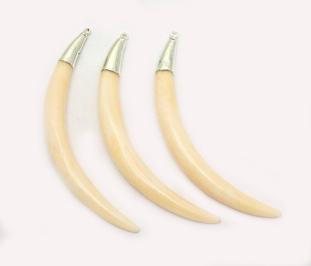 White Bone Sideways Horn Double Bail Pendant With Electroplated Silver ...