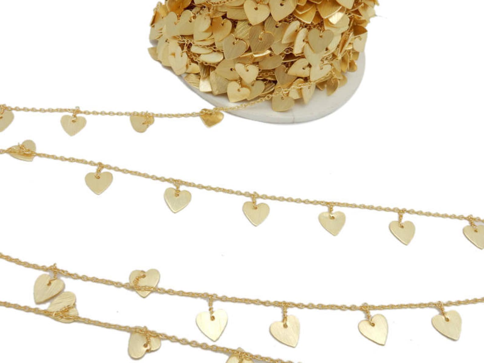 Gold Plated Chain With Dangling Gold 14mm Heart Charms | Etsy