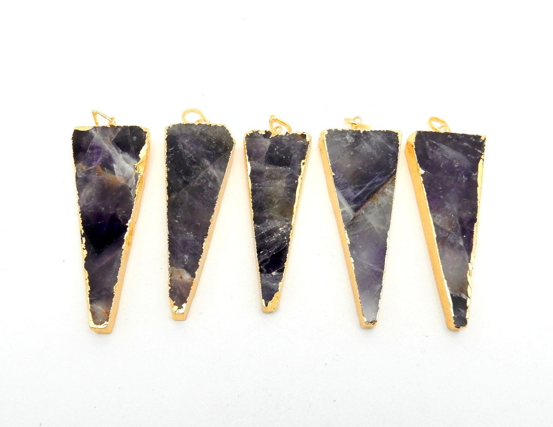 Amethyst Triangle Pendant With 24k Gold Electroplated Edge and Bail ...