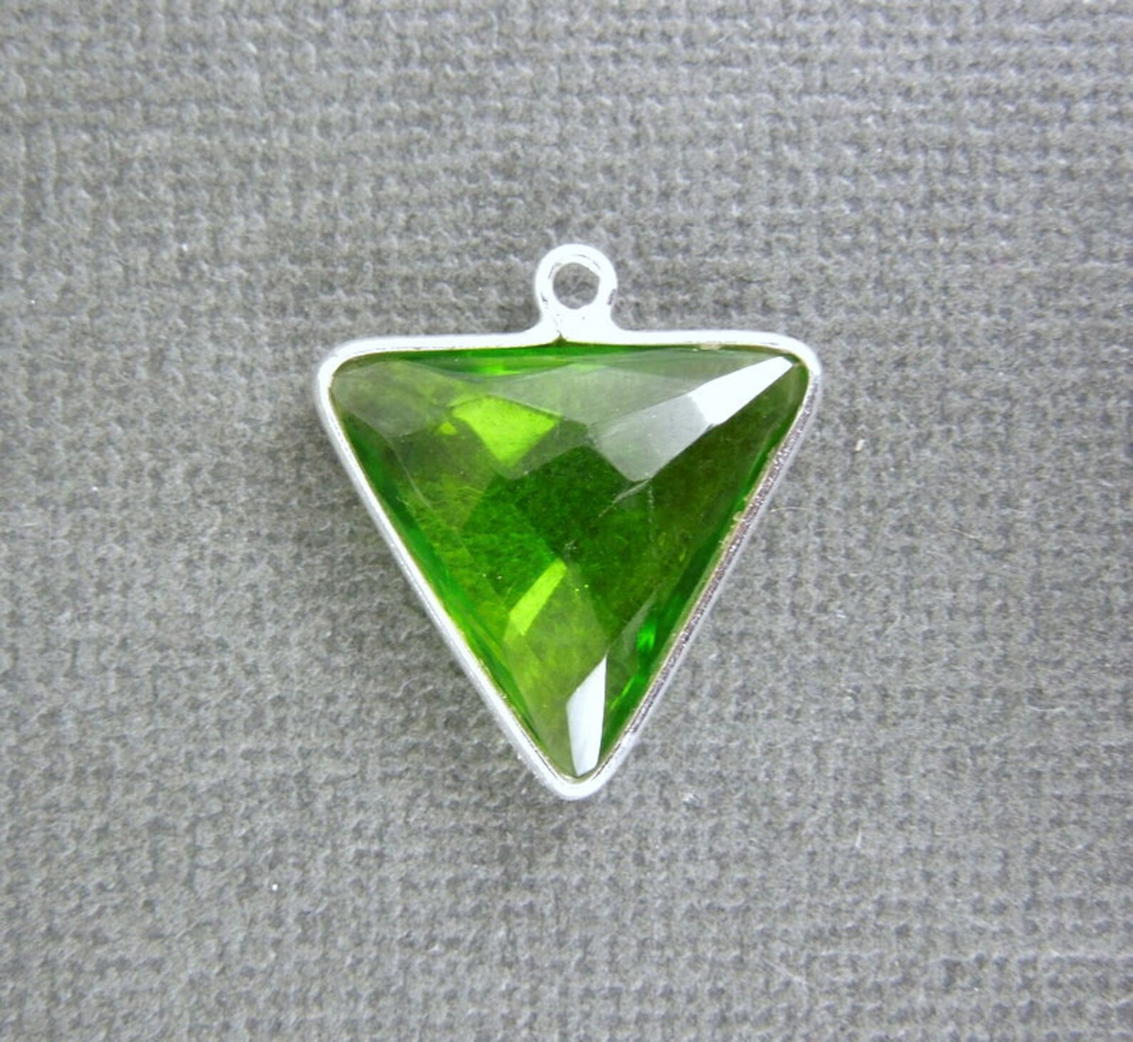 Peridot Quartz Station Triangle Charm Pendant 16mm Sterling Silver ...