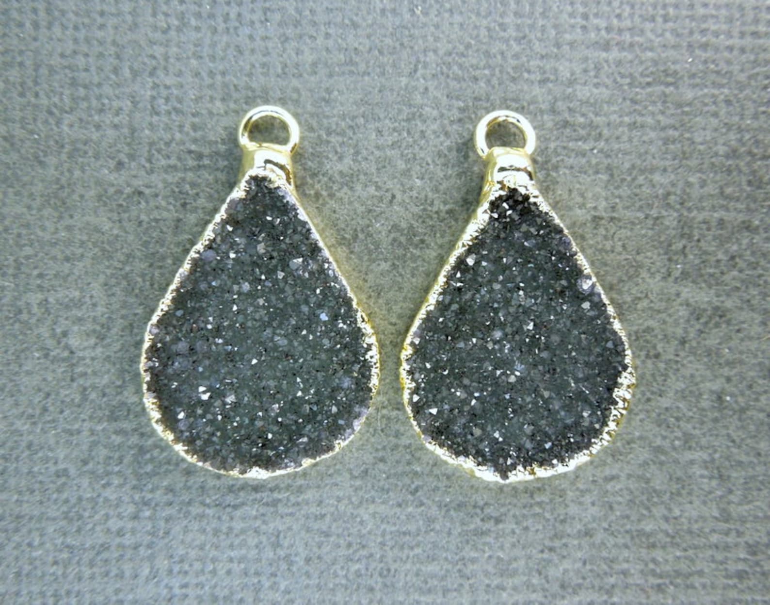 Druzy Drusy Druzzy Teardrop Charms Pendants edged in 24k | Etsy