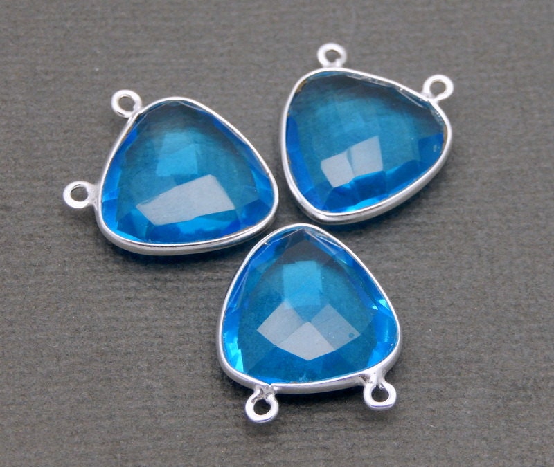 Blue Topaz Station Triangle Double Bail Pendant 15mm Sterling | Etsy