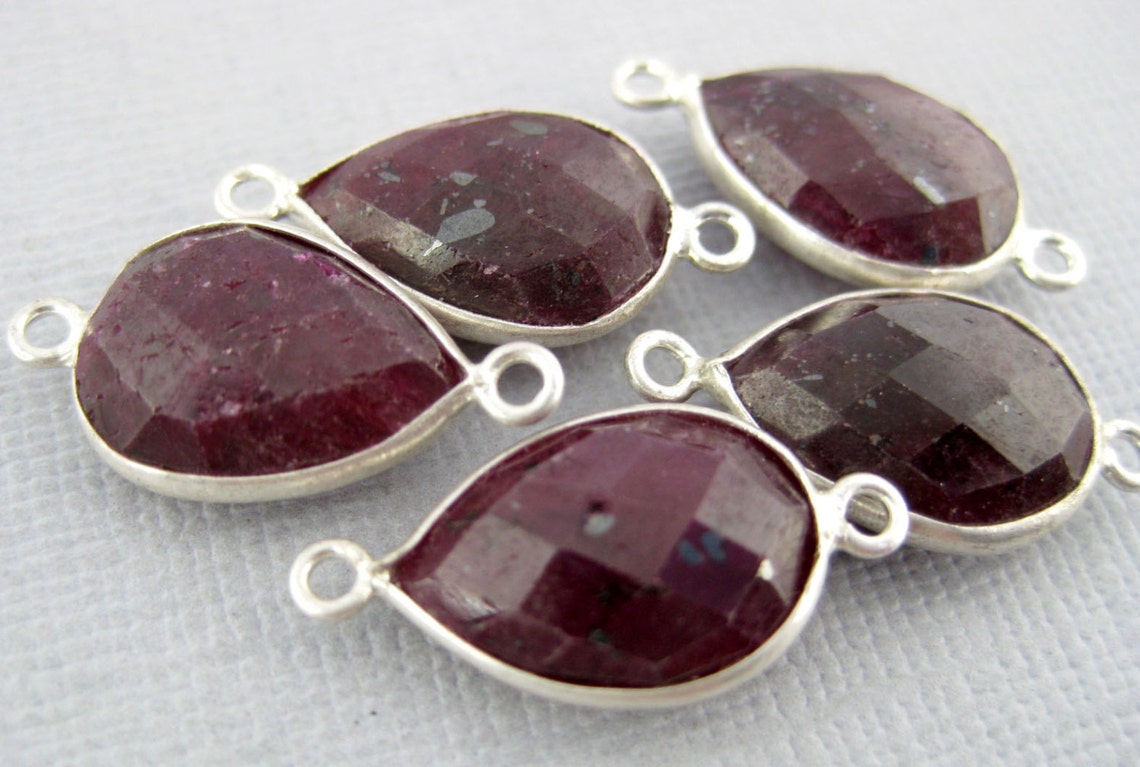 Dyed Ruby Teardrop Station Connector Pendant 9mm x 13mm | Etsy
