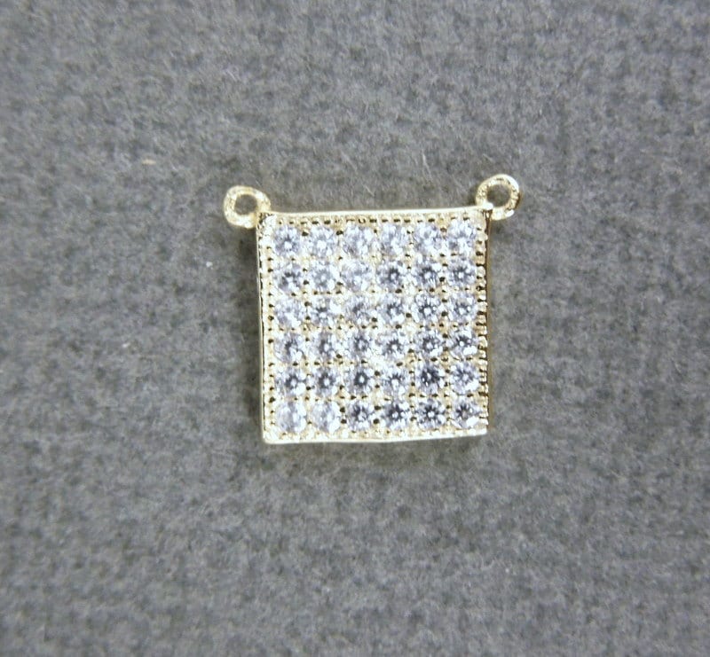 Gold Rhinestone CZ Square Double Bail Connector Pendant-- Small Gold ...