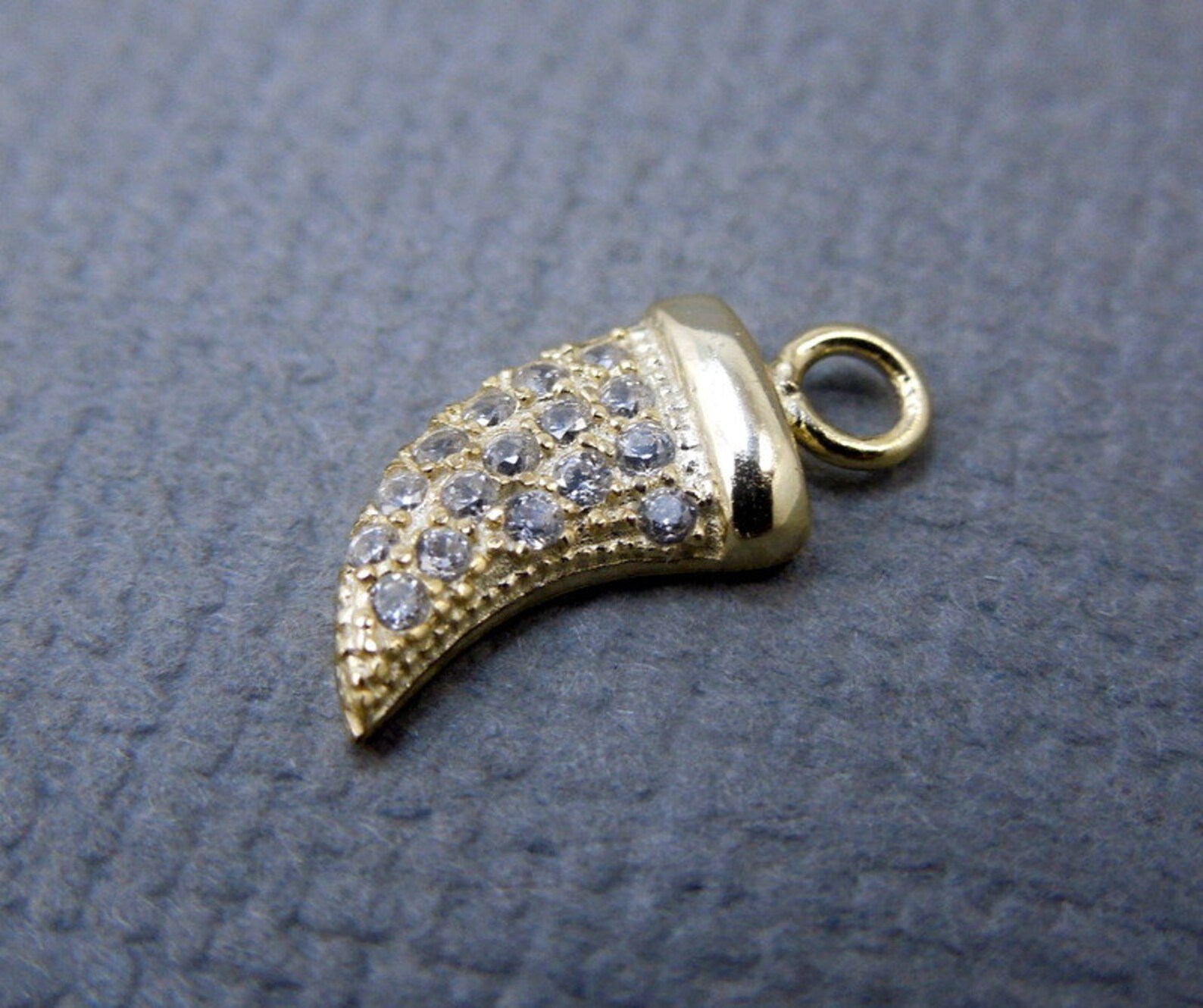 Gold Rhinestone Cz Horn Charm-- Tiny Gold Vermeil With Rhinestone CZ ...