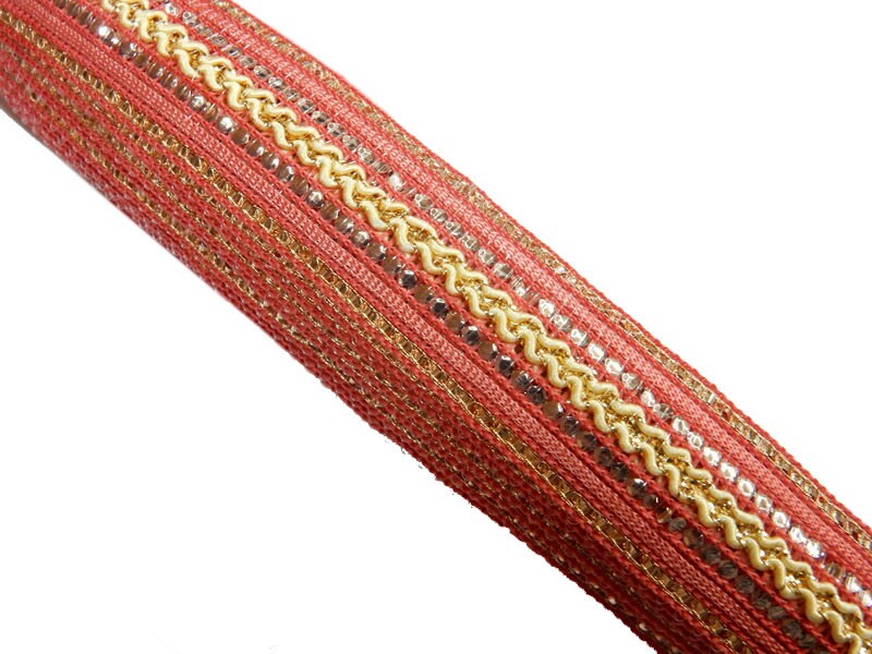 Sari Ribbon 27ft Gold & Coral Sari Ribbon With Siler and | Etsy