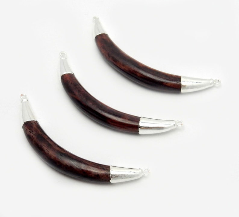 Petite Brown Bone Sideways Horn Double Bail Pendant With Electroplated ...