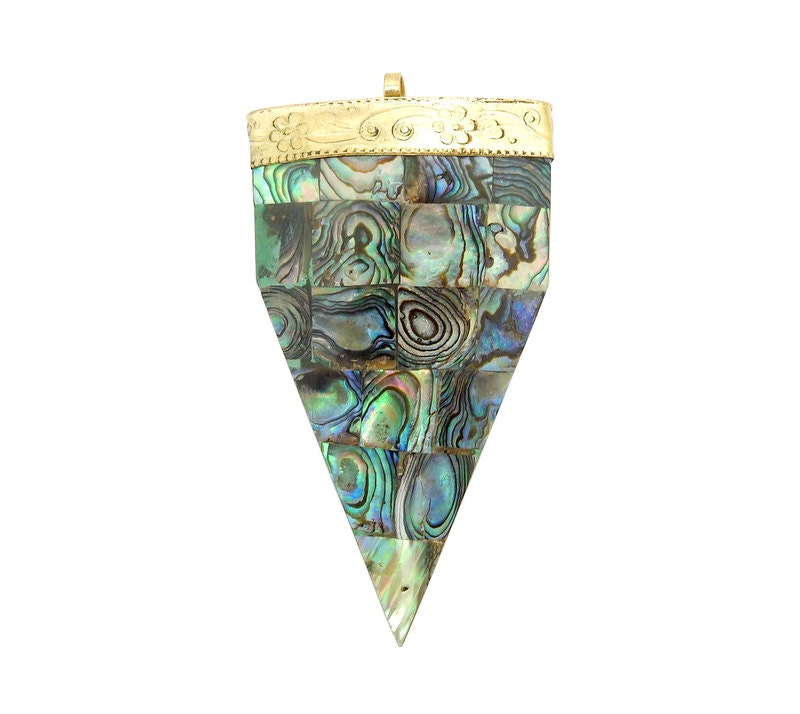 Abalone Shield Pendant with Brass Cap and Bail S72B2 | Etsy