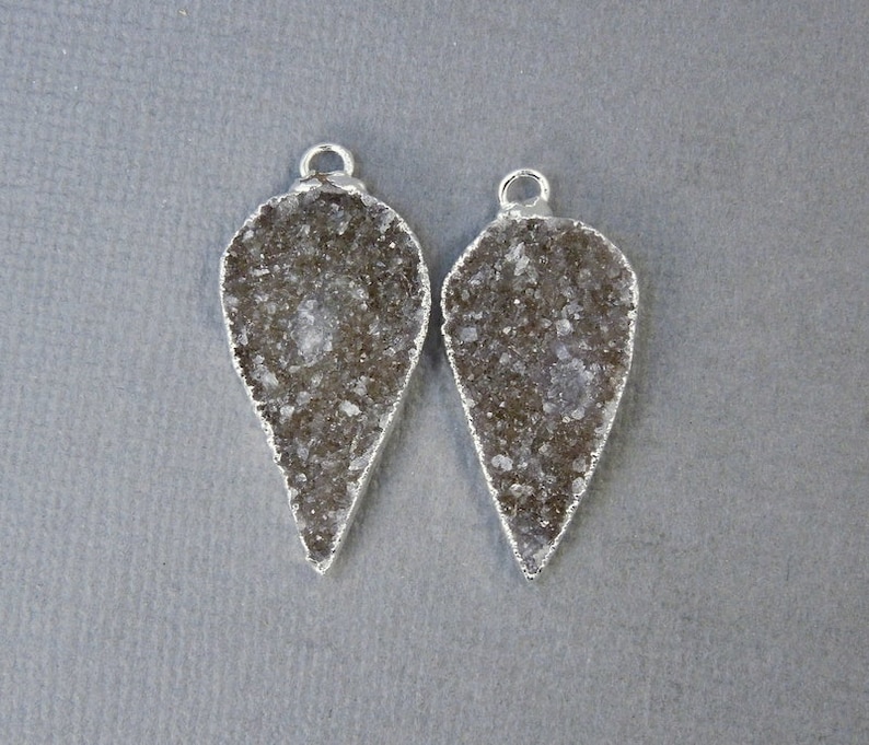 Druzy Drusy Druzzy Teardrop Charms Pendants Edged in Sterling - Etsy
