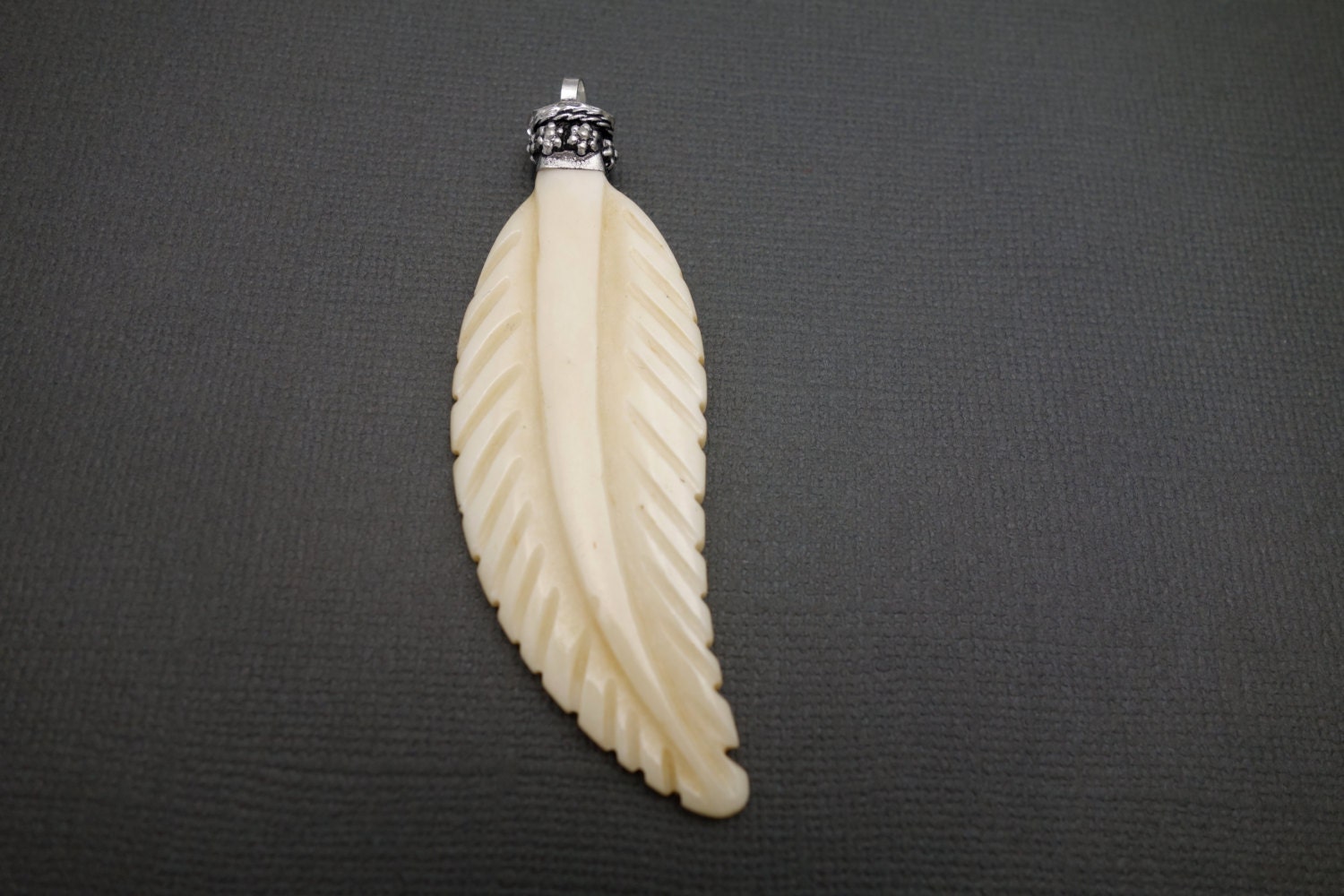 Bone Feather Pendant White Large Feather Pendant With Silver Plated Top ...