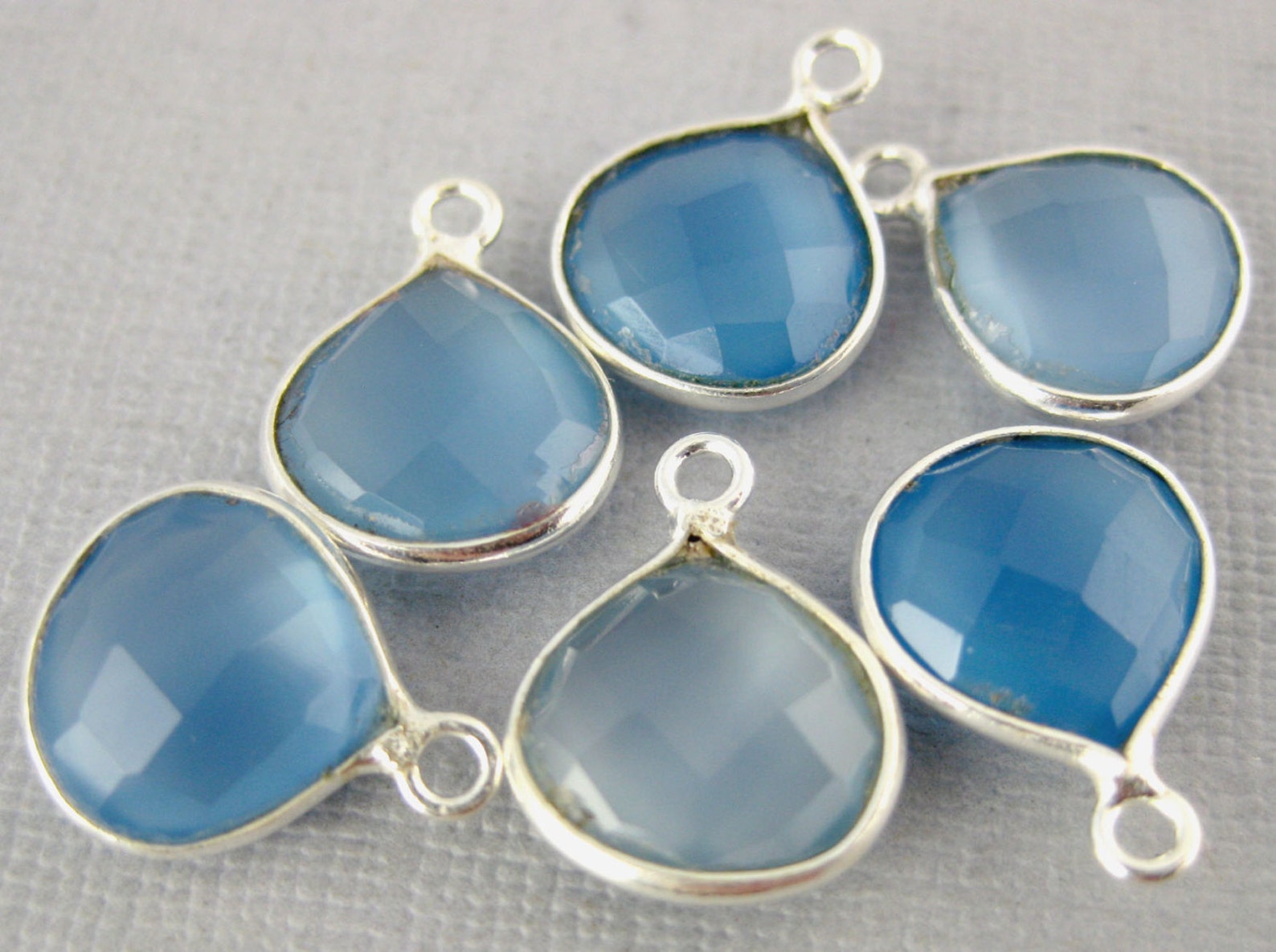 Blue Chalcedony Station Drop Charm Pendant - 10mm Sterling Silver Bezel ...