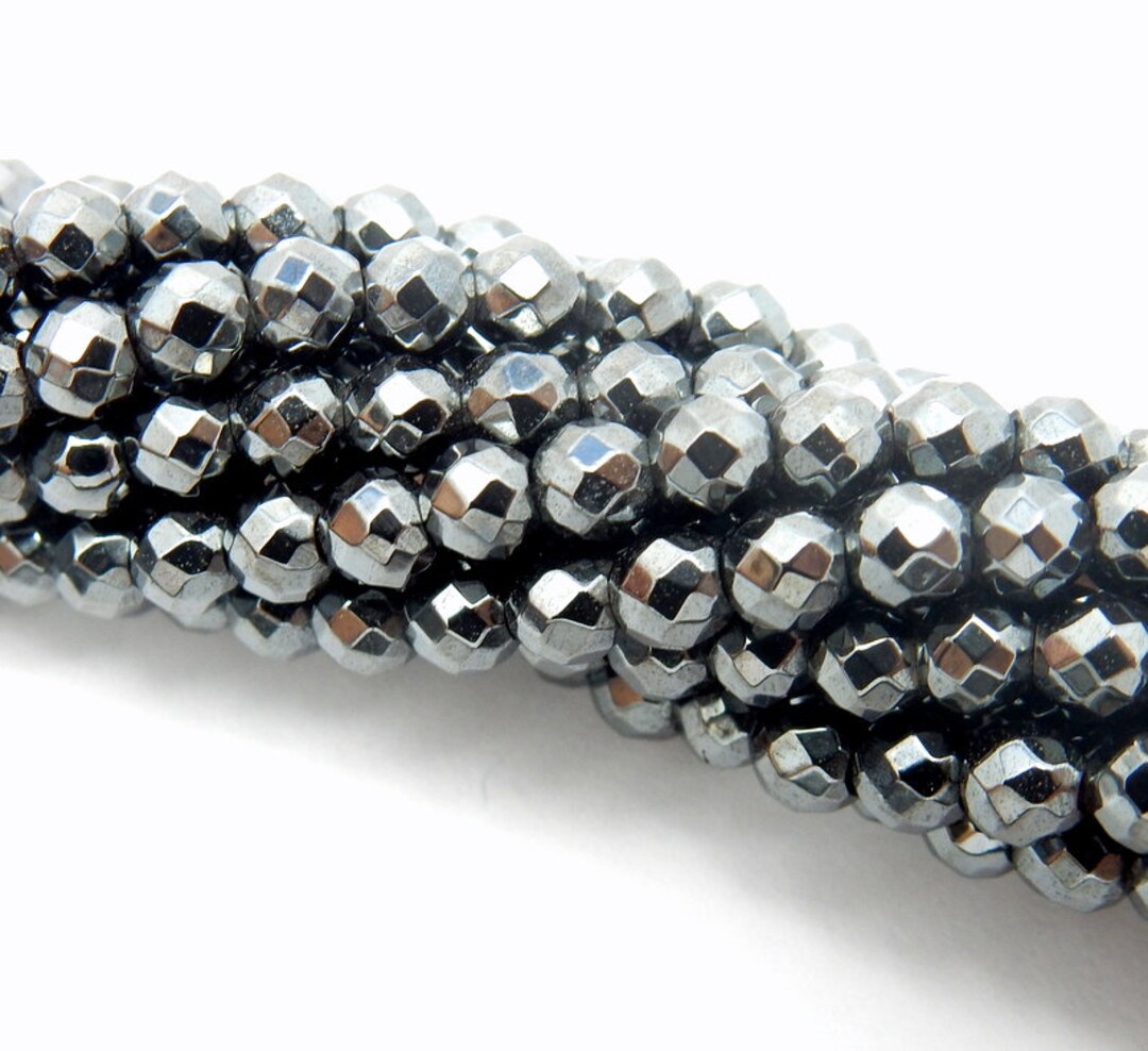 Faceted Dark Gray Colored Hematite Beaded Strand - 2mm Beads - 1 STRAND ...