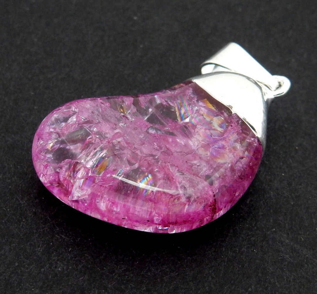 Crackle Crystal Quartz Pendant Charm With Electroplated Silvern Cap ...