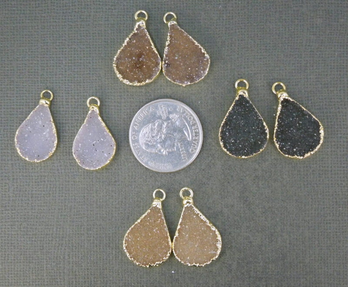 Druzy Drusy Druzzy Teardrop Charms Pendants Edged in 24k - Etsy