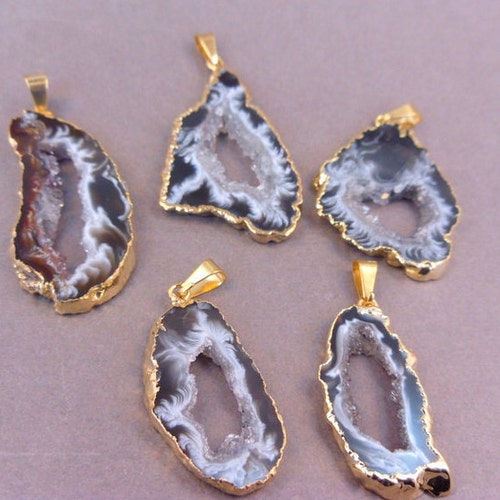 Agate Slice Druzy Pendant Electroplated in Gold Druzy Agate - Etsy