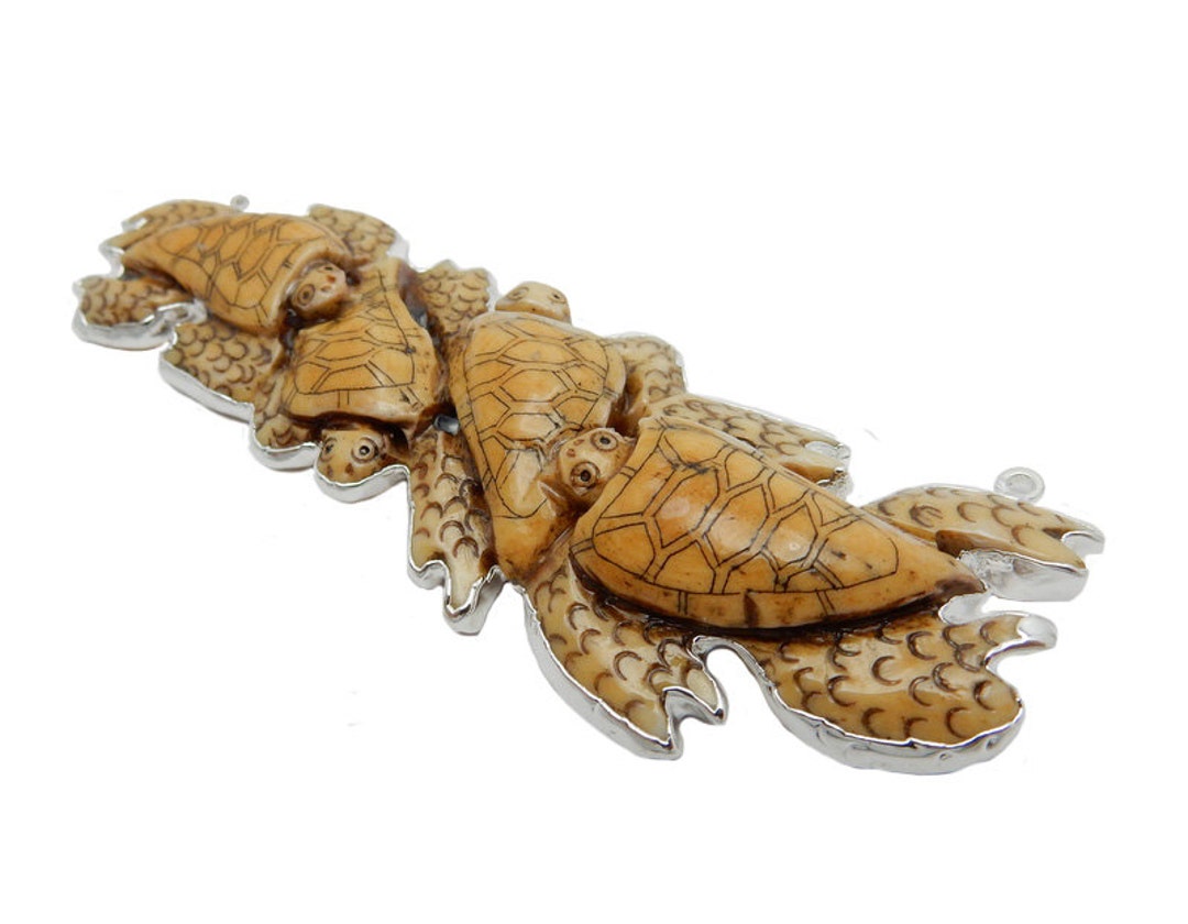 Turtle Connector JUMBO White Bone Turtle Double Bail Pendant With ...
