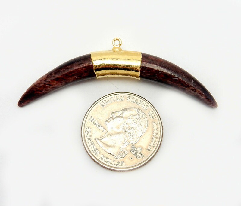 Brown Bone Sideways Horn Double Bail Pendant With - Etsy