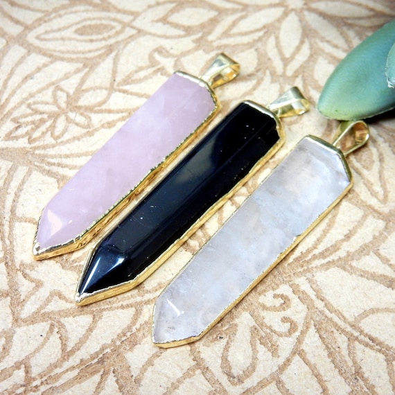 Gemstone Dagger Pendant with Electroplated 24k Gold or Silver | Etsy