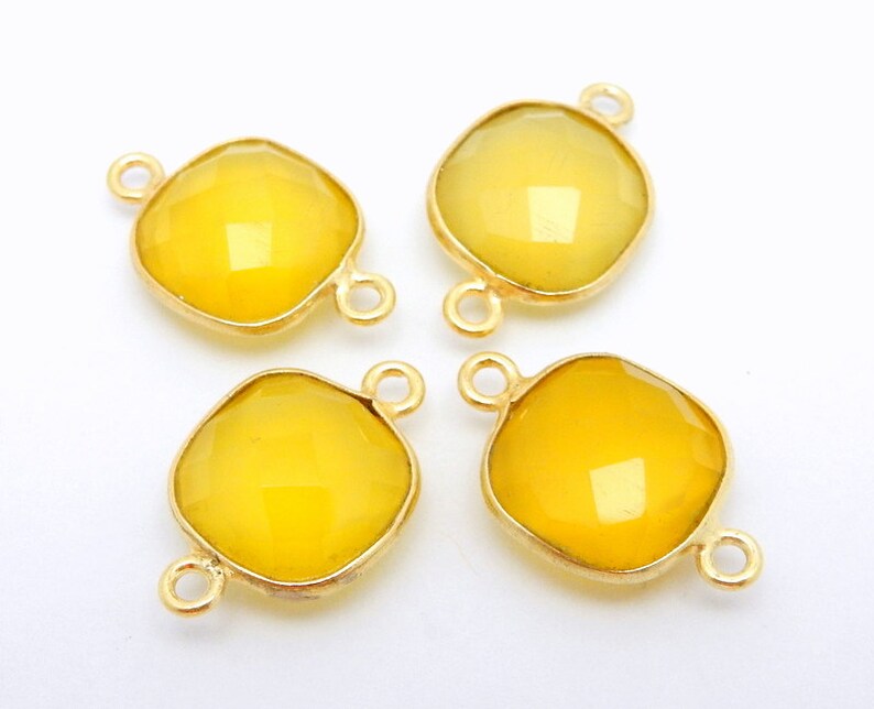 Yellow Chalcedony Station Square Connector - 10mm Gold Over Sterling ...