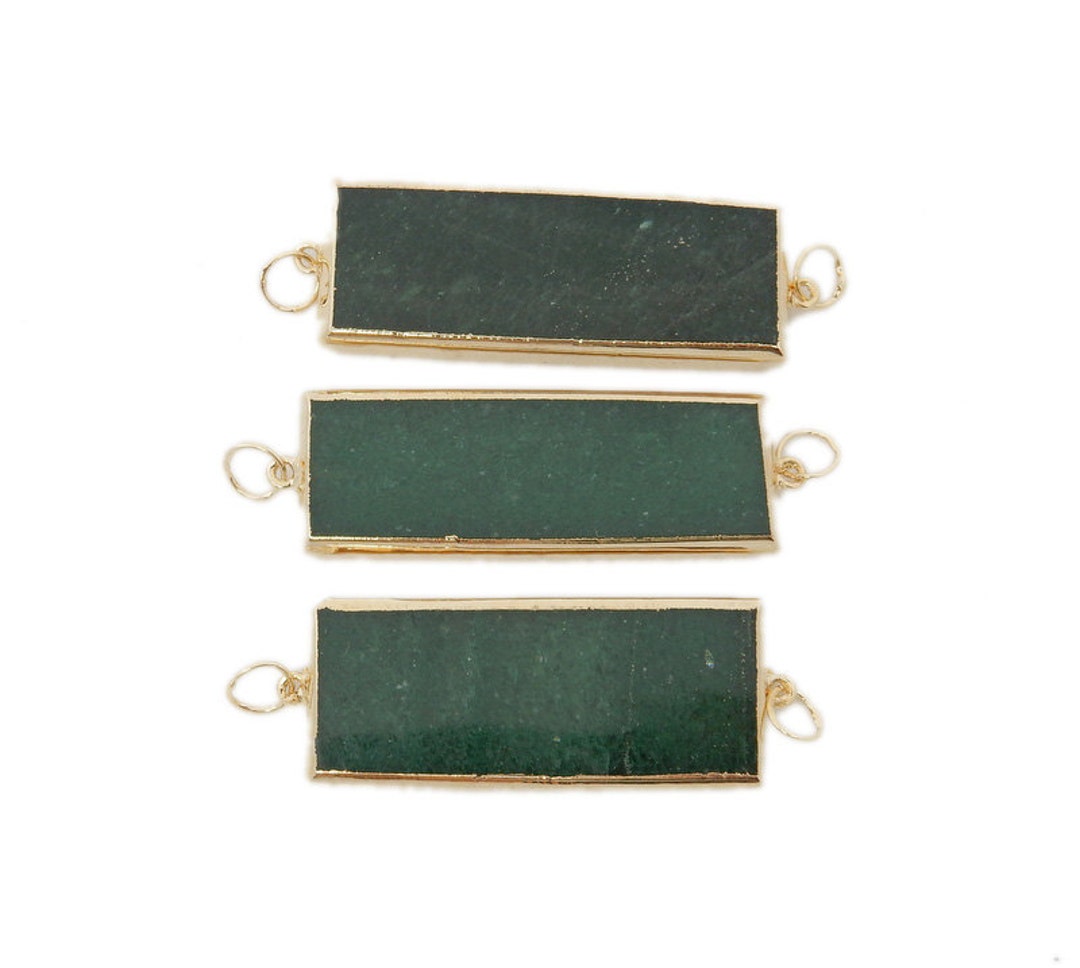 Aventurine Gemstone Bar Double Bar Pendant With Electroplated 24k Gold ...