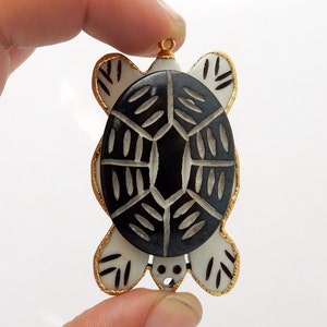 Carved Bone Turtle Pendant With 24K Gold Electroplated Edge and Bail ...