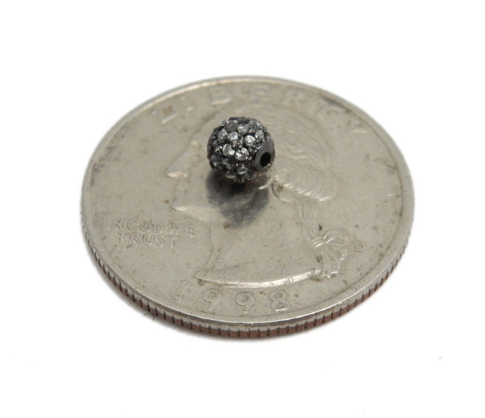 Tiny Rhinestone Sphere Bead/pendant - Oxidized Sterling Silver Pendant ...