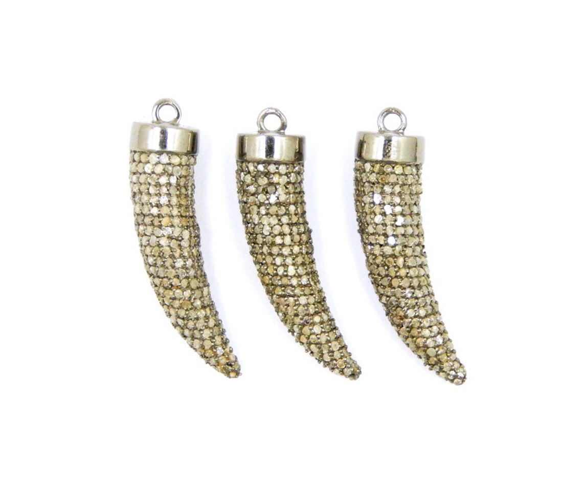 Diamond Horn Petite Oxidized Sterling Silver Horn With Pave Diamond ...