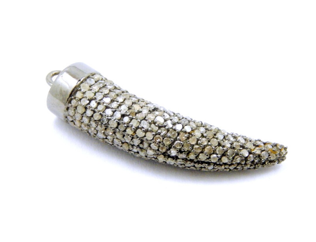 Diamond Horn Petite Oxidized Sterling Silver Horn With Pave Diamond ...
