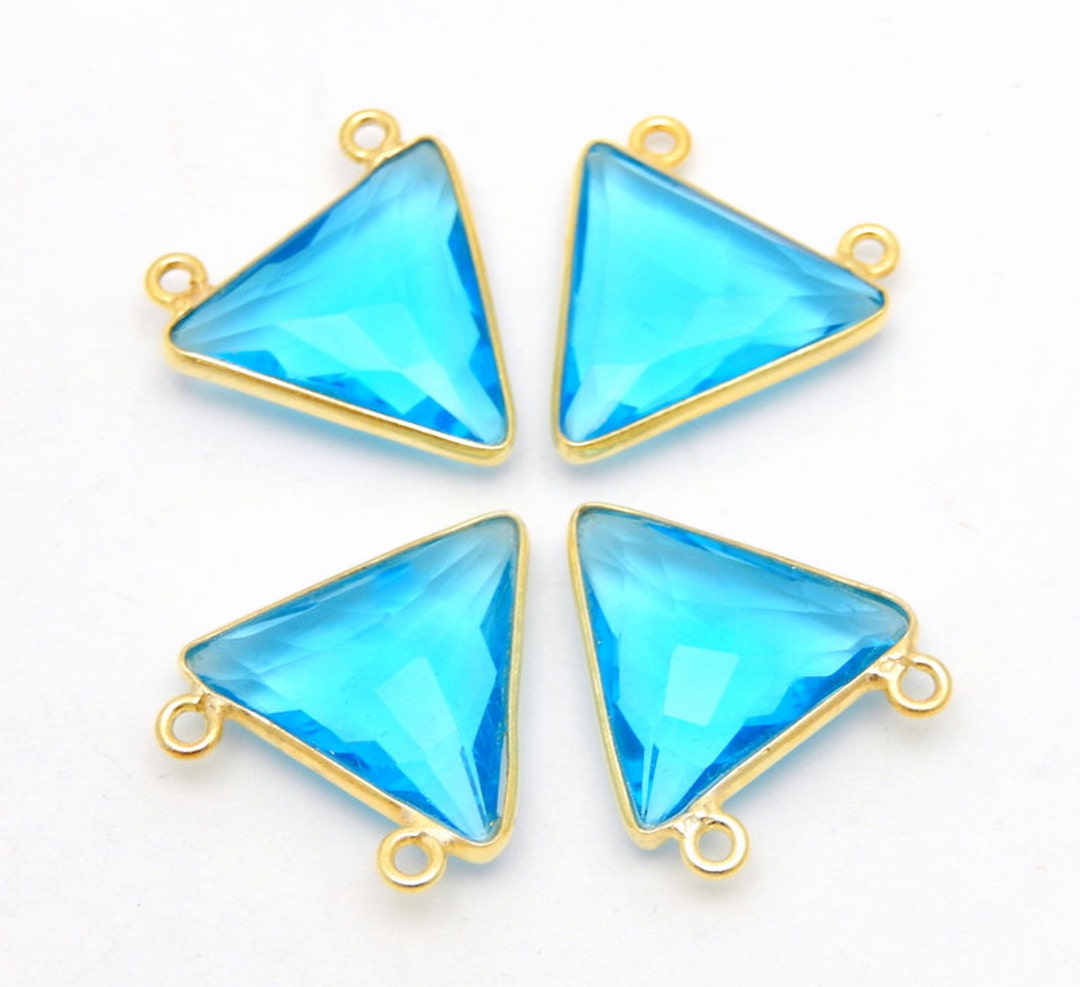 Blue Topaz Station Triangle Double Bail Pendant- 17mm Gold Over ...