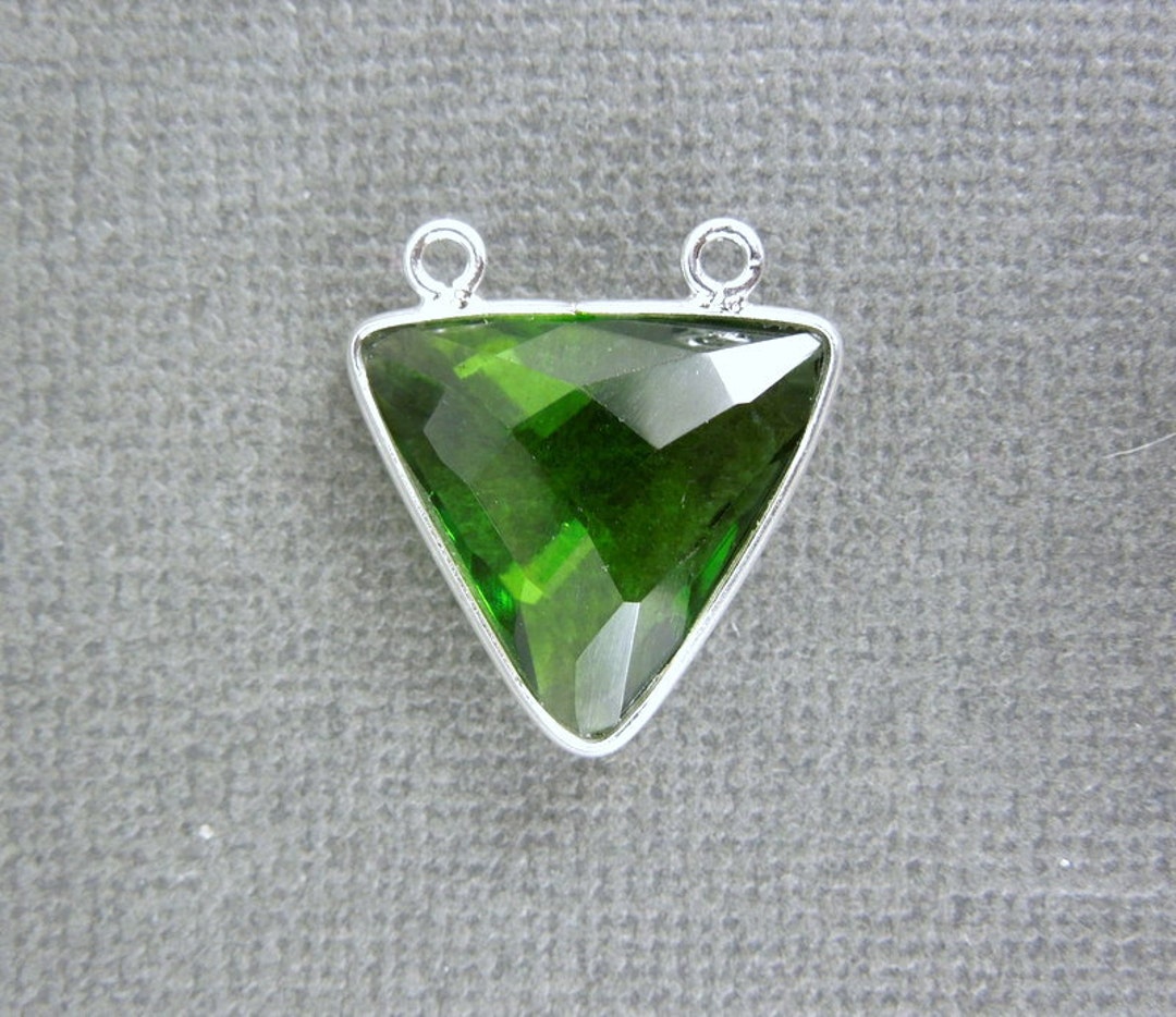 Peridot Quartz Station Triangle Charm Pendant - 16mm Sterling Silver ...