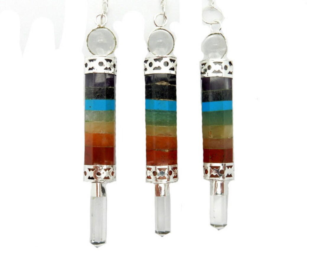 Rainbow Seven Chakras Point Pendulum Pendant With Silver Plated Caps ...