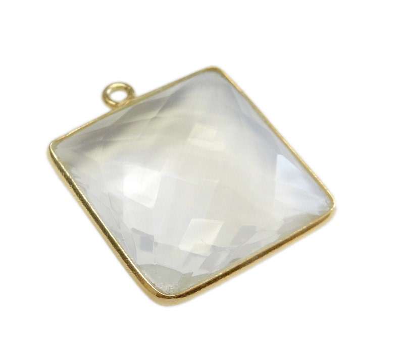 Crystal Quartz Square Pendant- 21mm Square With Gold Over Sterling ...