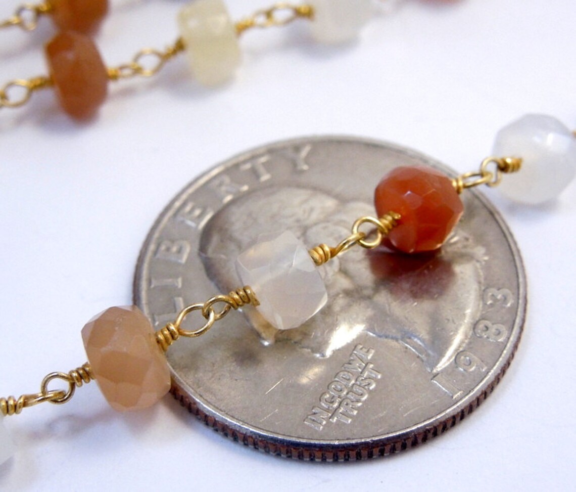 Moonstone Chain Multicolored Moonstone on Gold Plated Wired - Etsy