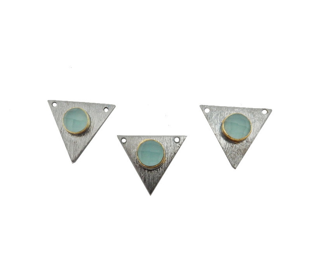 Blue Chalcedony Gemstone Triangle -- Oxidized Sterling Silver Triangle ...