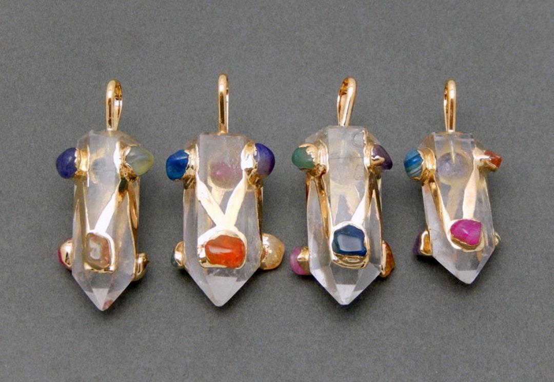 Crystal Quartz Point Pendant With Electroplated 24k Gold Criss-cross ...