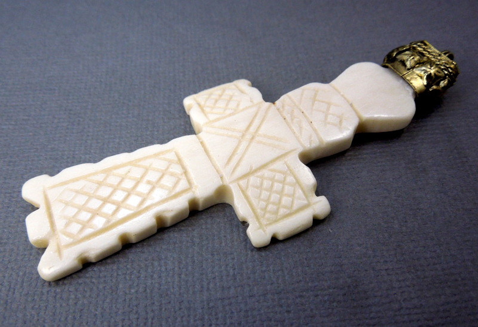 Tibetan Cross Pendant-- Carved Bone Cross Pendant With Engraved Brass ...