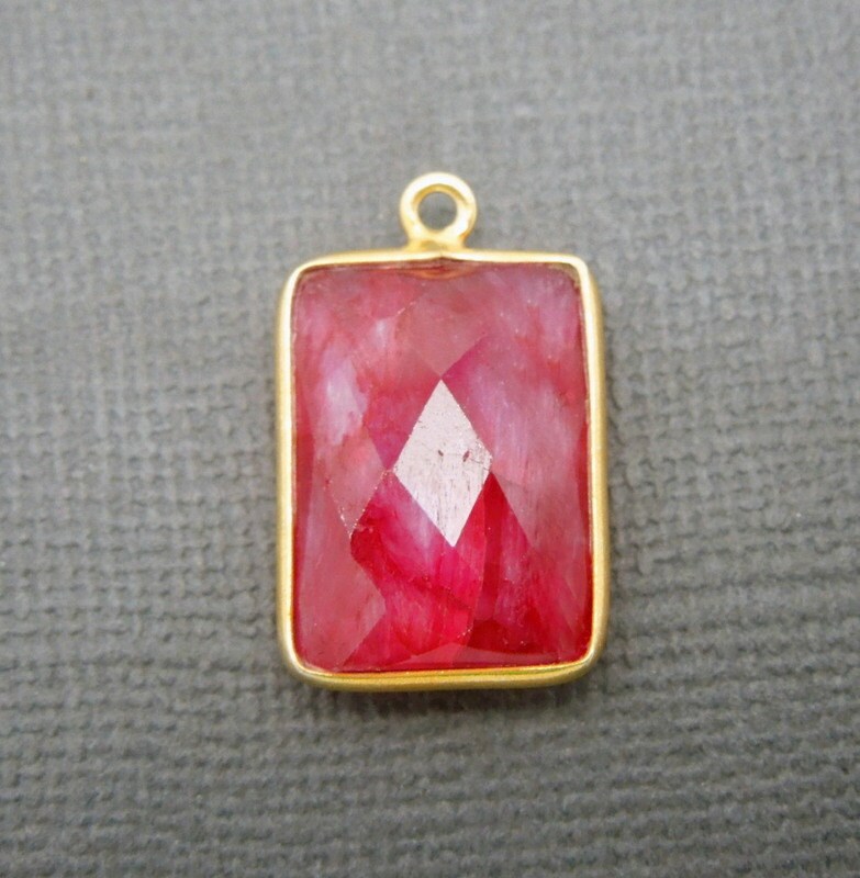 Dyed Ruby Station Rectangle Pendant 12mm X 16mm Gold Vermeil - Etsy